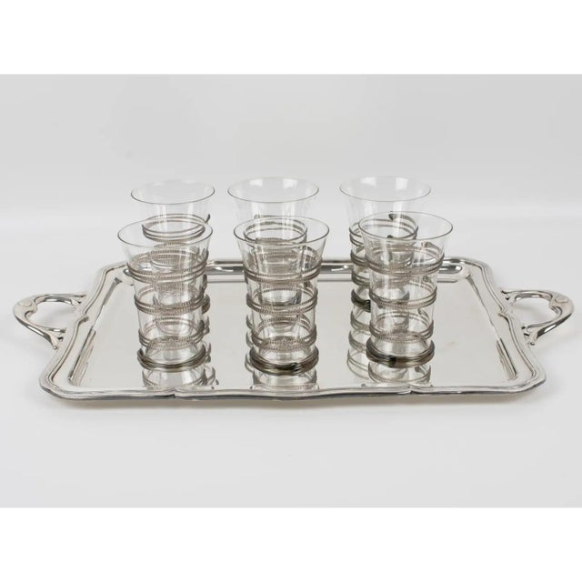 Modernist Alpaca Silver Plate Serving Barware Tray | Chairish