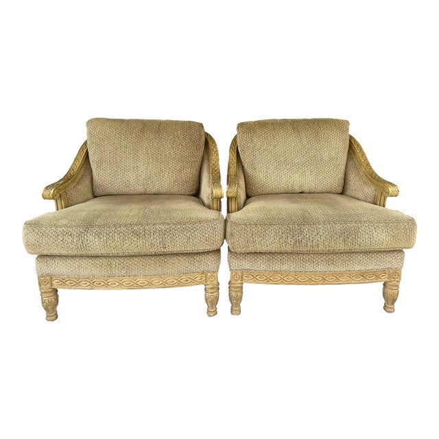 Late 20th Century Neoclassical Flair Gold Club Chairs by Bernhardt- a ...