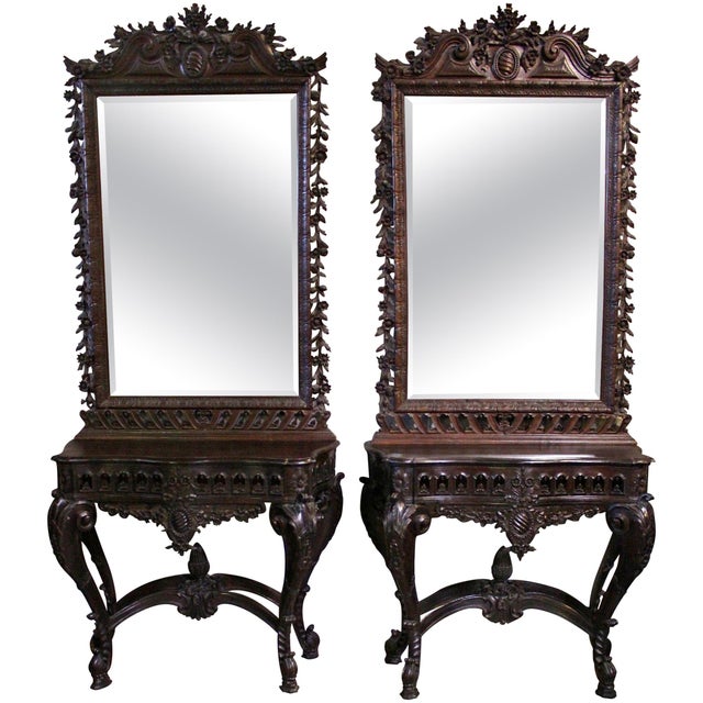19th Century Portuguese Rococo Style Console Tables & Mirrors - Set of ...