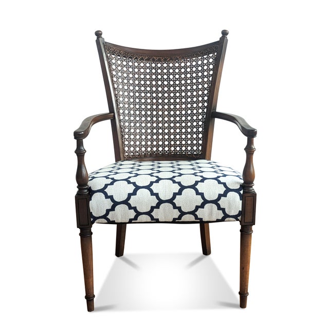 Mid-Century High Back Cane Arm Chair | Chairish