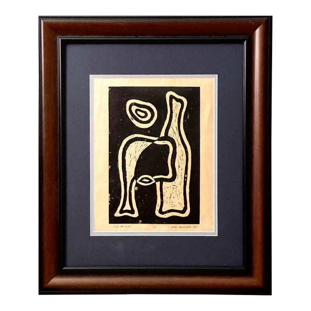 Mid-Century Linoleum Print of Two Bottles Modern Arrangement | Chairish