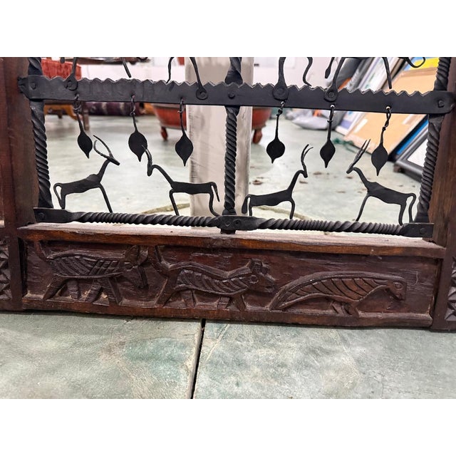Hand-Carved Wooden & Wrought Iron Tribal Wall Panel / Window Grille ...