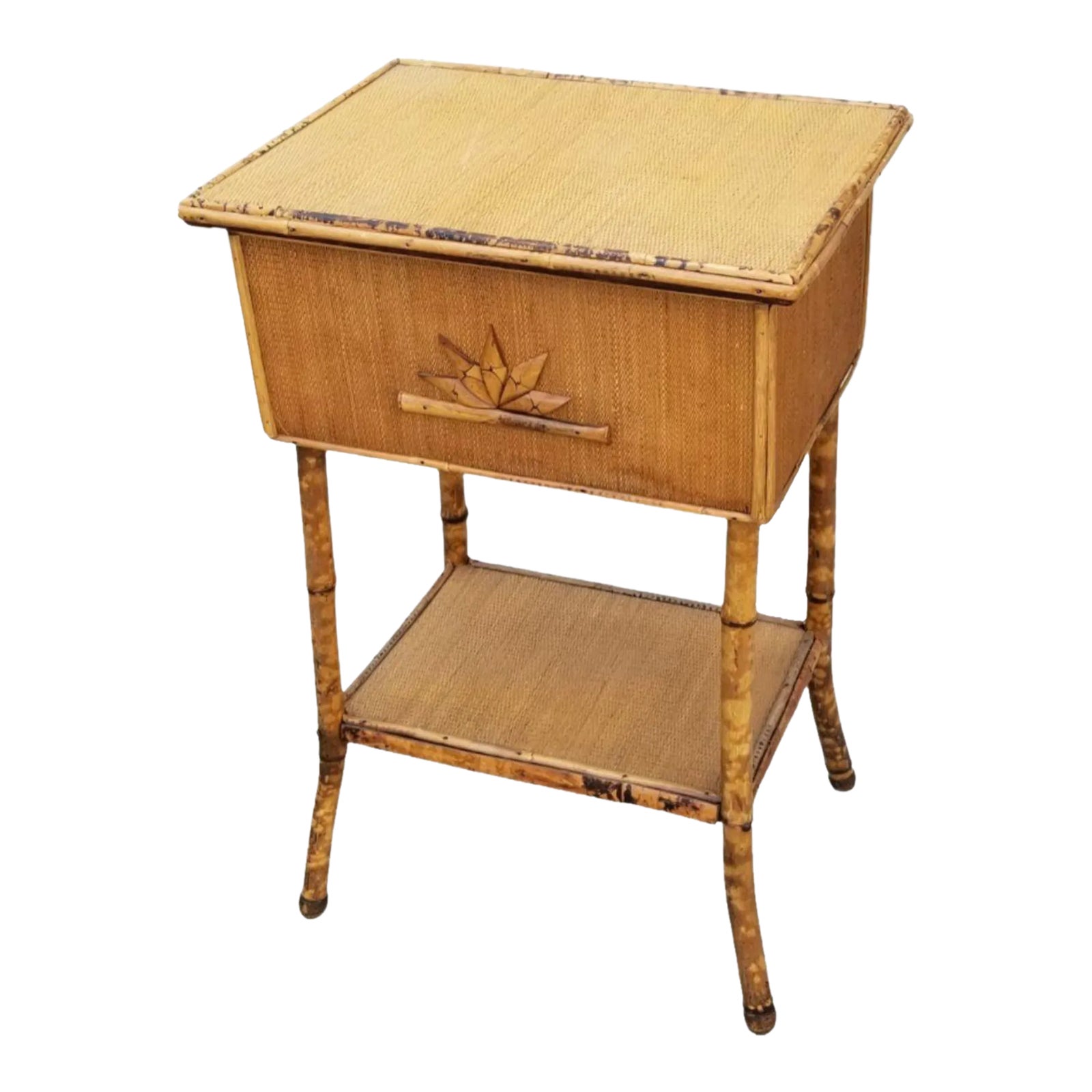 1900s Restored Tiger Bamboo Pedestal Side Table with Storage Box | Chairish