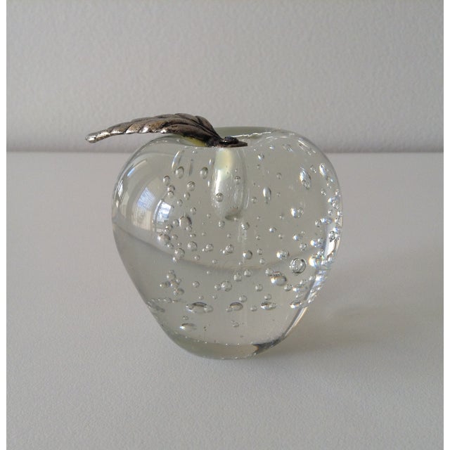 Vintage Glass Apple Paperweight with Bubbles | Chairish