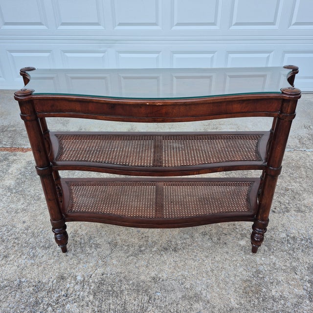 Late 20th Century British Colonial Regency Style Mahogany & Cane Tiered ...