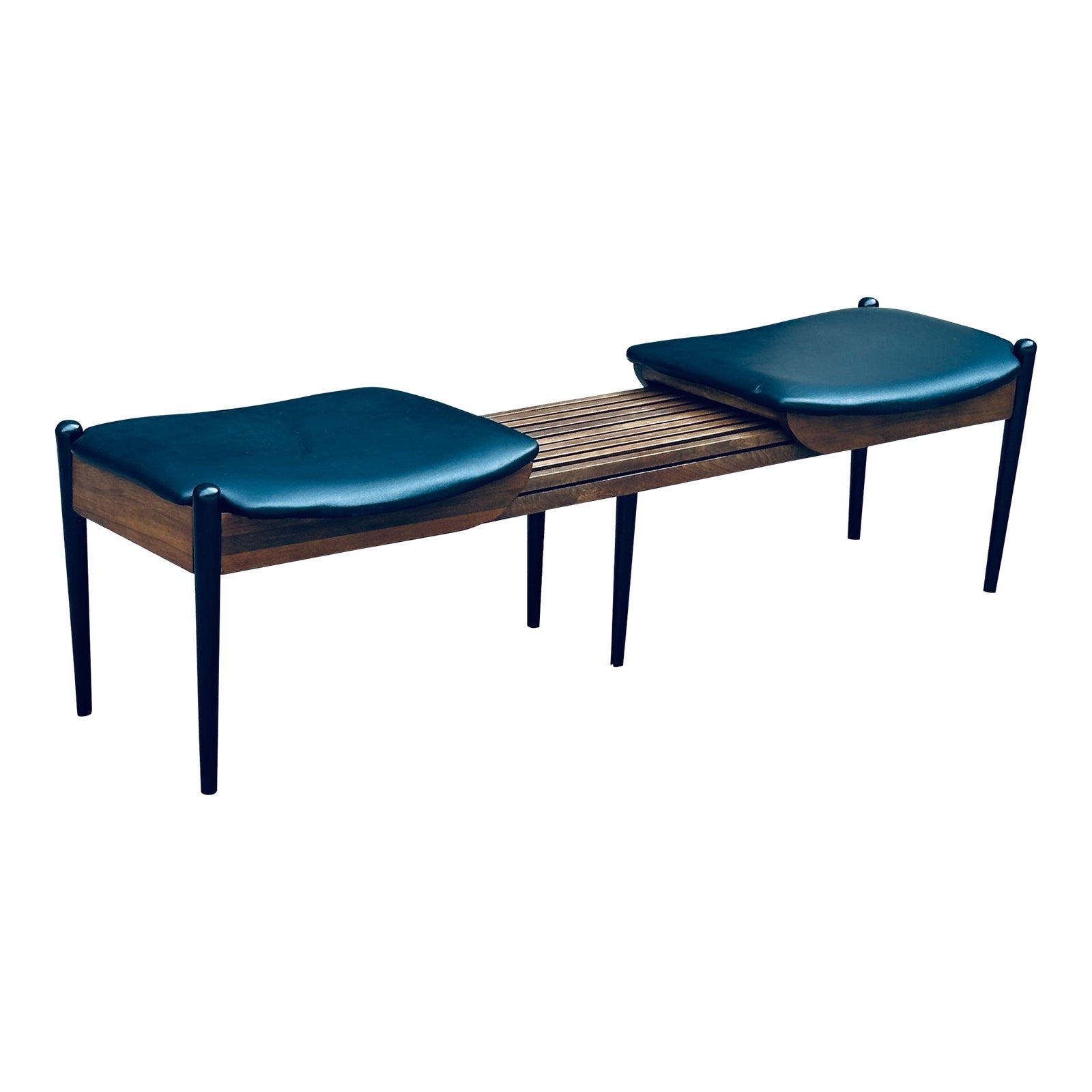 Mid-Century Modern Expanding Slat Bench on Pencil Legs | Chairish