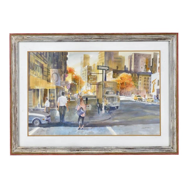 James C. Borden Large Cityscape Street Scene Watercolor Painting ...