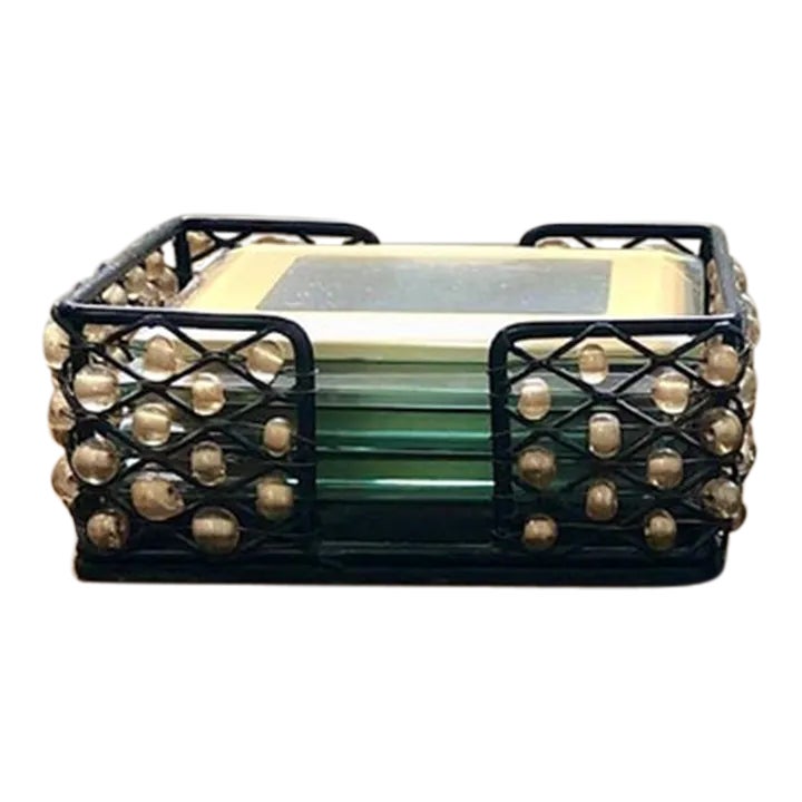 Late 20th Century Vintage Glass Bombay Picture Frame Coasters Set- 5 ...