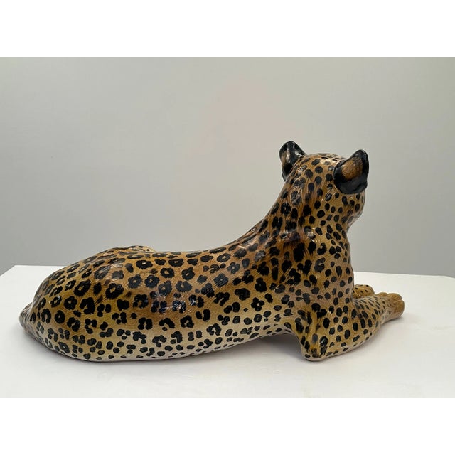 Monumental Italian Glazed Terracotta Leopard Sculpture in Repose | Chairish