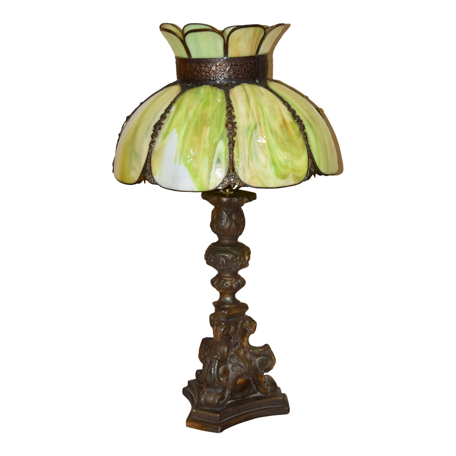 1920s Tiffany Style Slag Glass Shade & Plaster Baroque Alter ...