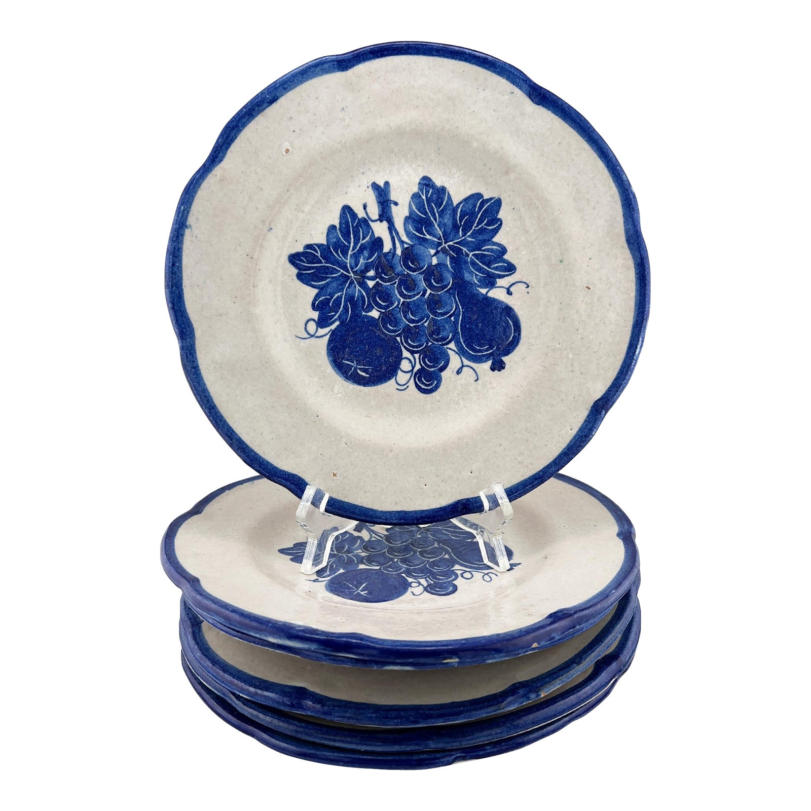 Set of 6 Vintage Italian Blue & White Fruit Motif Plates, Hand-Painted ...