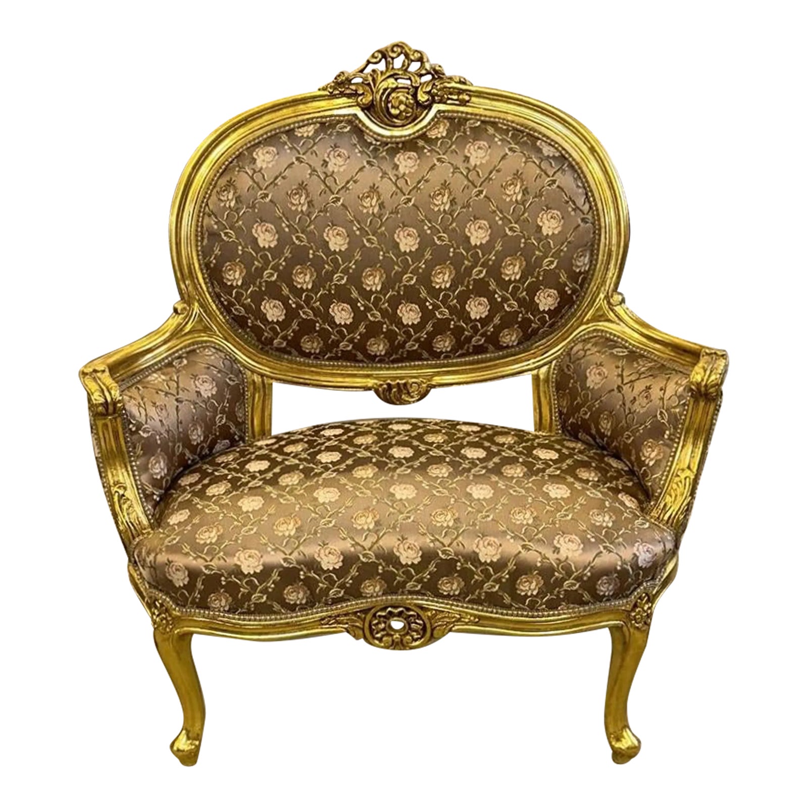 Rococo Style Light Brown Chair With Gold Details | Chairish