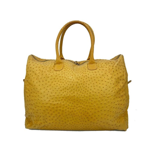 Vintage Gold Pfeil Mustard Tan Ostrich Leather Duffel Travel Bag Tote ...