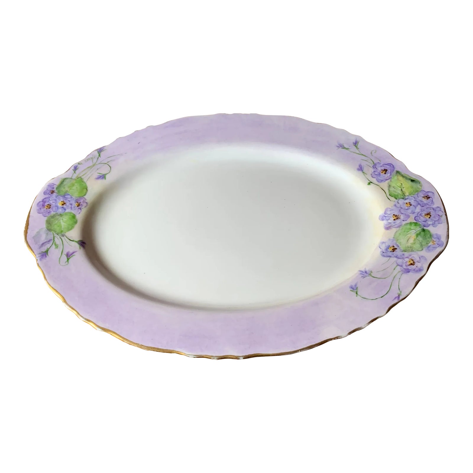1990s Lavender Colored Floral Serving Plate | Chairish