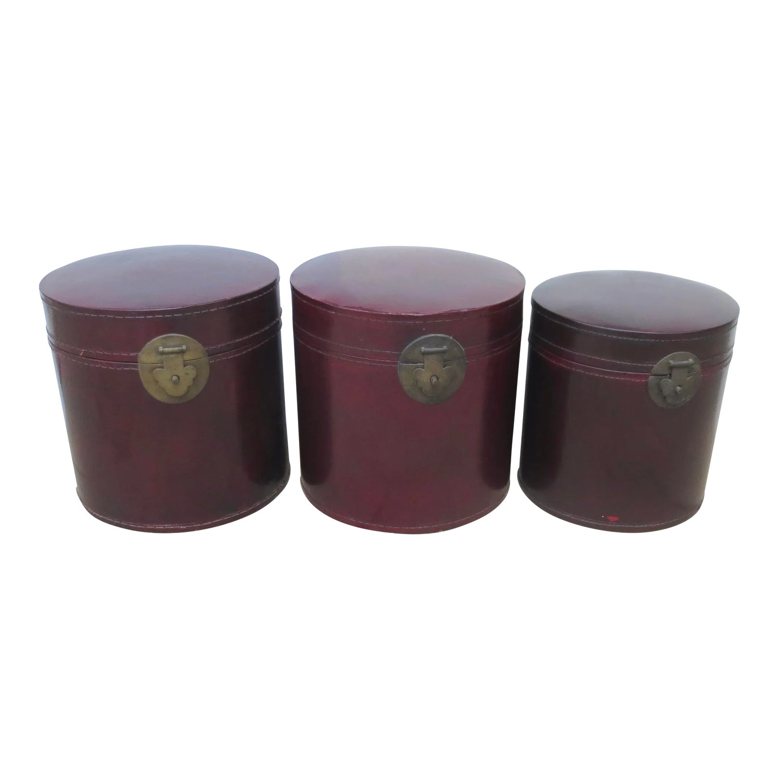 Antique Chinese Leather Luggage Boxes - Set of 3 | Chairish