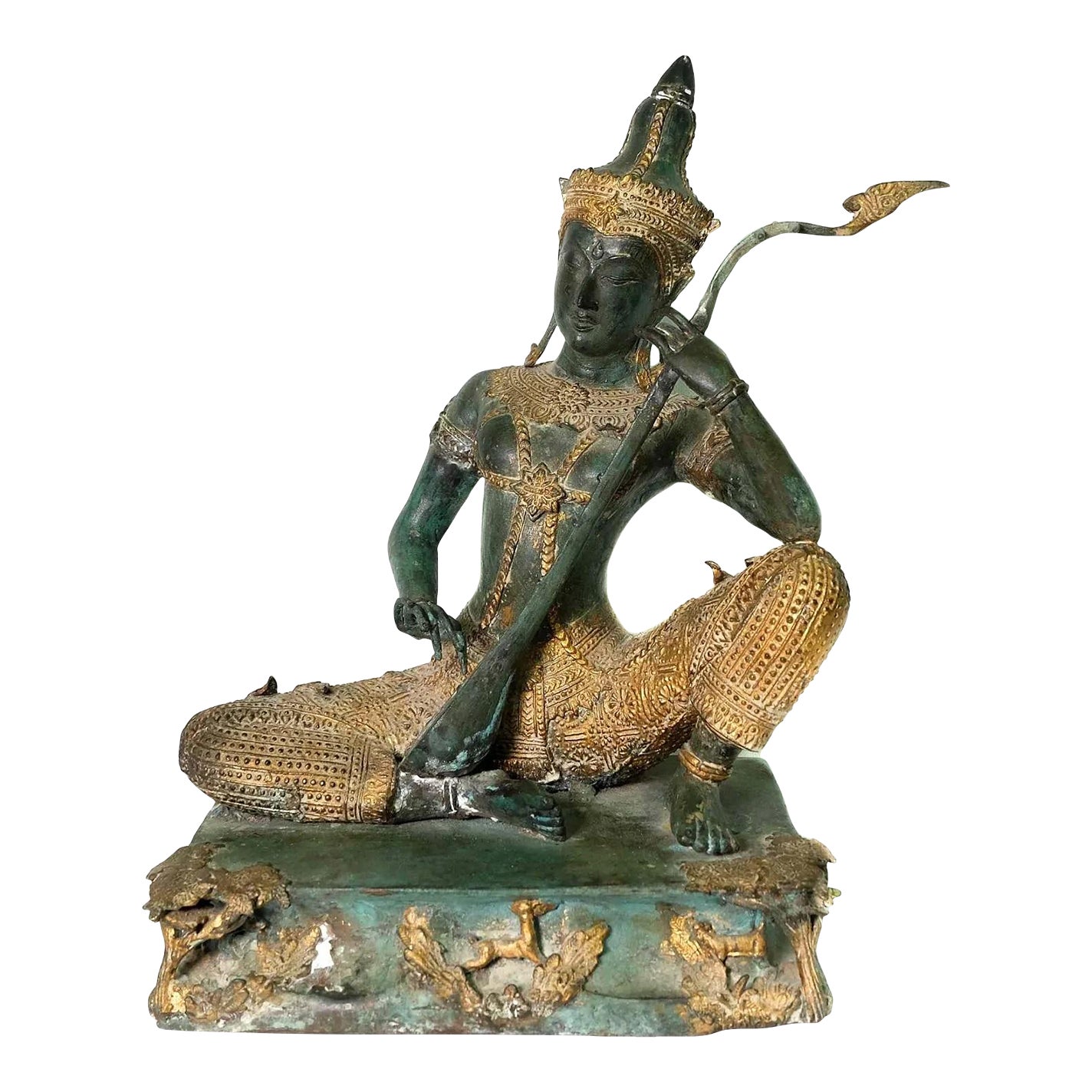 Vintage Gilded Bronze Figural Sculpture of Thai Prince | Chairish