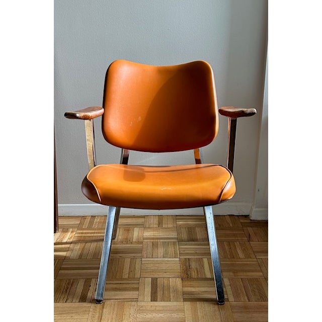 Mid Century Chrome Frame Arm Chair With Wood Arms - Signed | Chairish