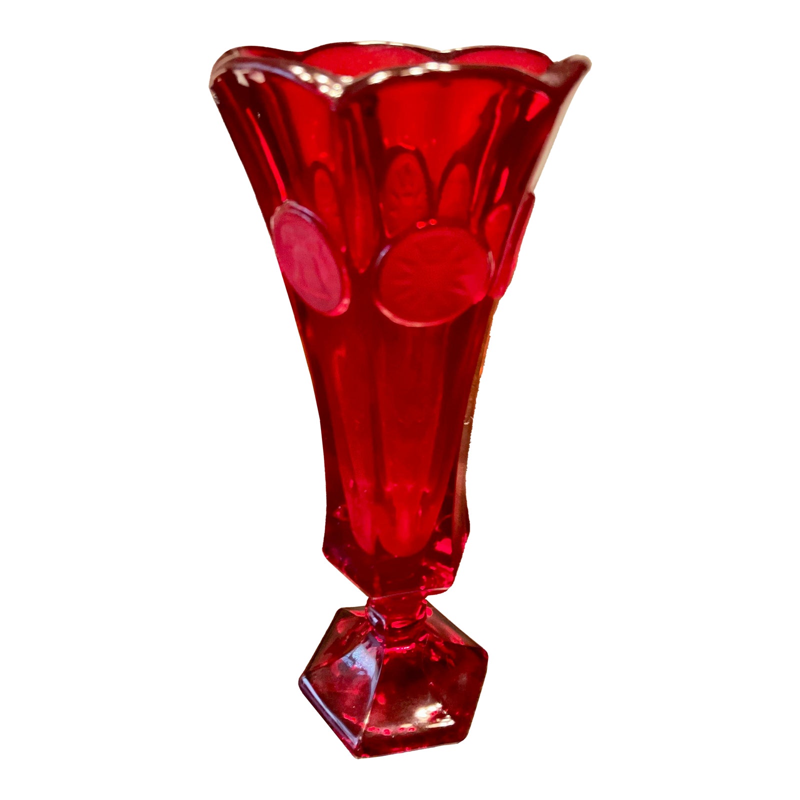 Mid 20th Century Foster Ruby Red Coin Dot Footed Vase | Chairish