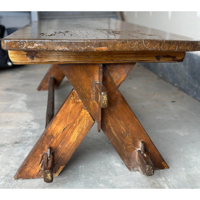 Wide Board Antique French Trellis Farmhouse Bench C. 1810 | Chairish