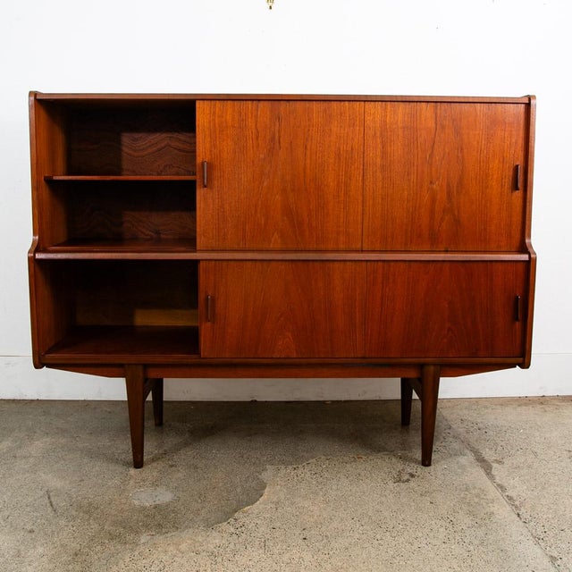 1960s Mid Century Danish Modern Credenza Highboard Teak Sliding Doors ...