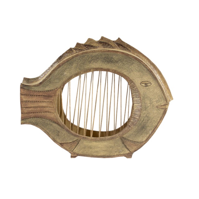 Signed “Strings” Studio Pottery Stoneware Fish Sculpture by Inna Rogova ...