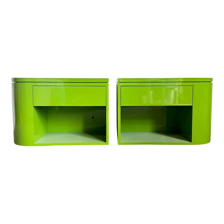 Postmodern Lime Green Lacquer Laminate End Tables/Nightstands - a Pair ...