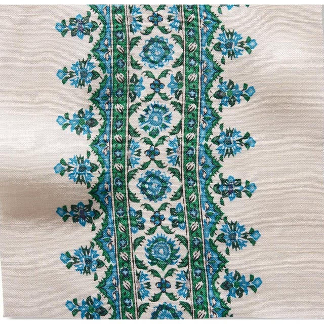 Peter Dunham Blue Green Isfahan Stripe Linen Fabric- 2 Yards | Chairish
