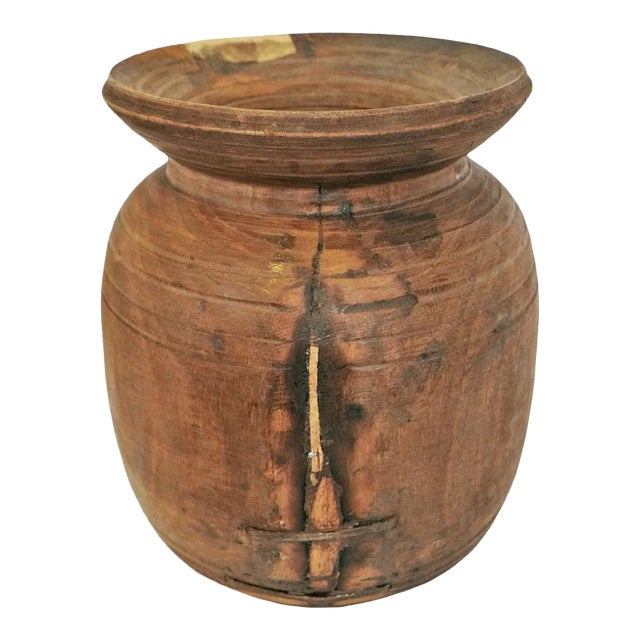 Rustic Wooden Vintage Pot India | Chairish