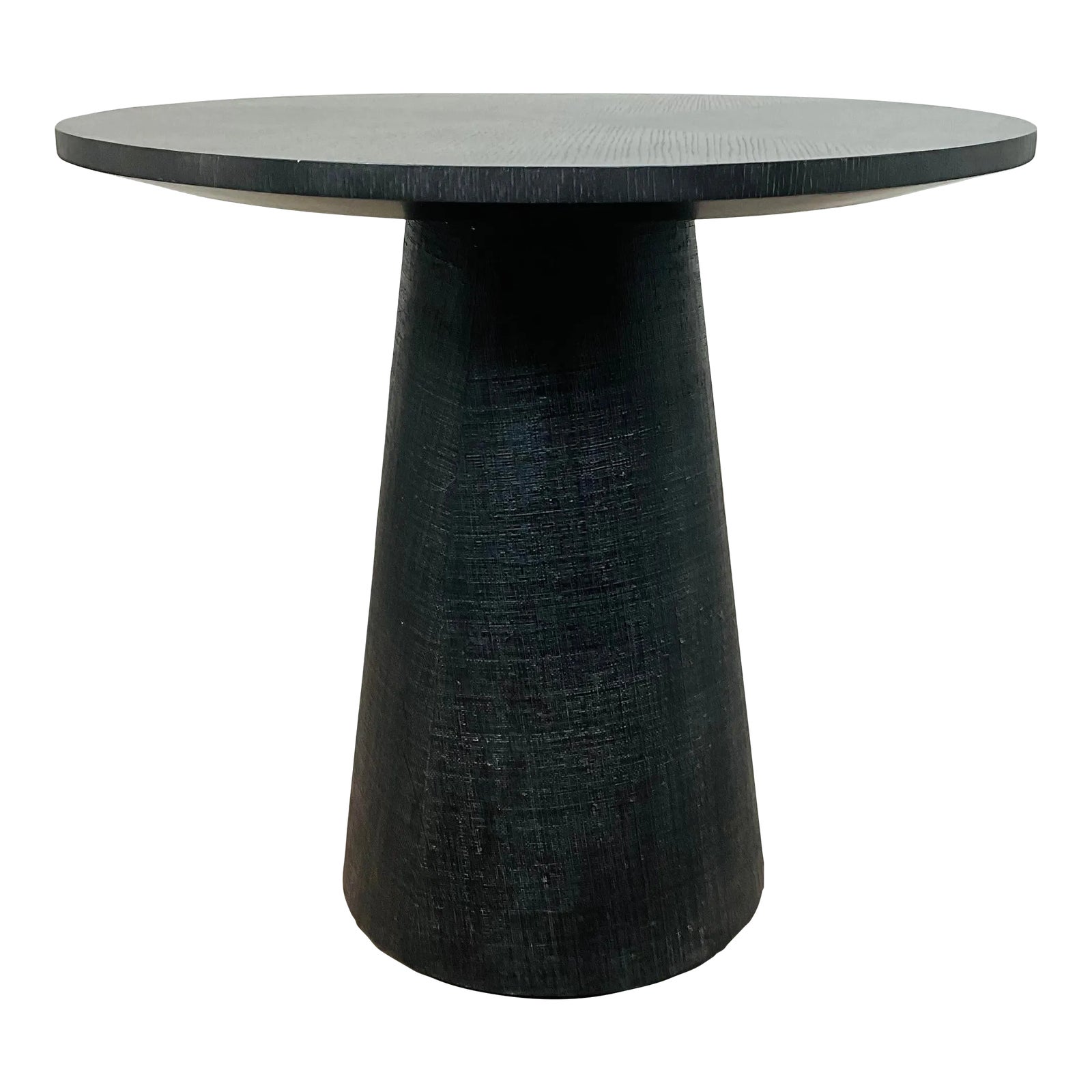 Made Goods Modern Matte Black Oak and Raffia Marcel Side Table | Chairish