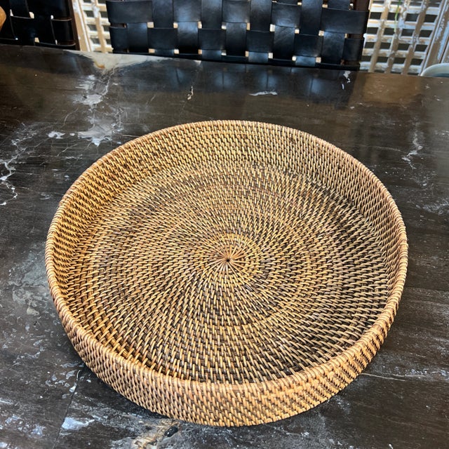 Set of 5 Hand-Woven Rattan Trays | Chairish