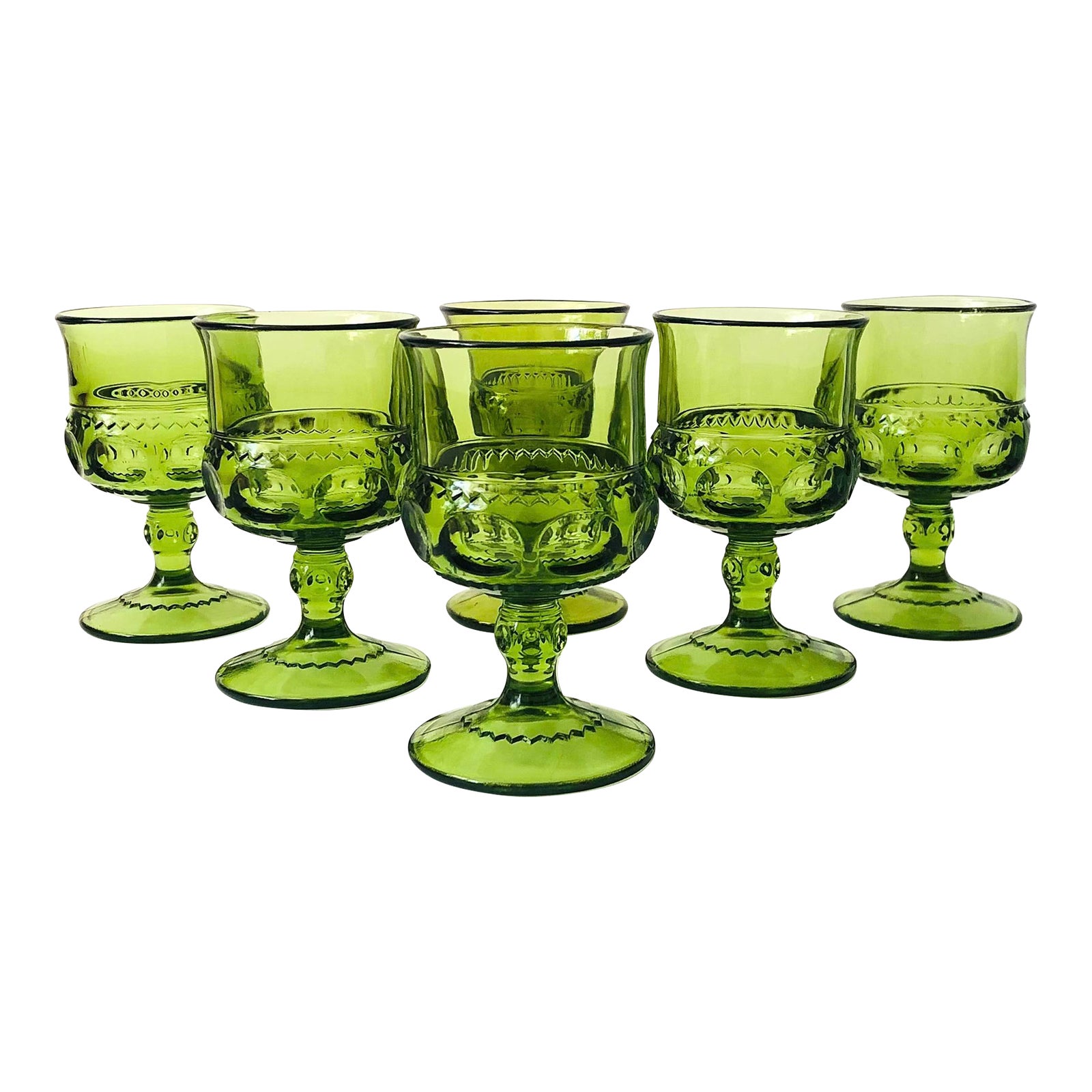 Green Goblets - Kings Crown by Indiana Glass - Set of 6 | Chairish