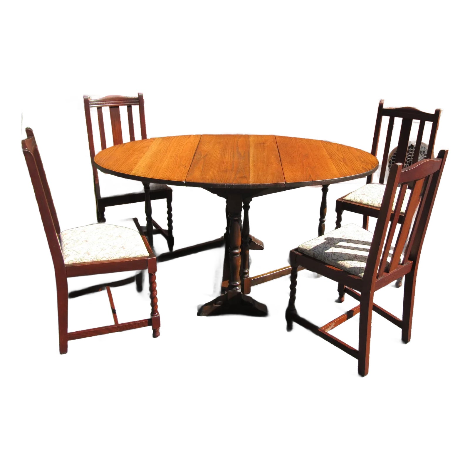 Classic English Dining Table & Set of Four English Solid-Oak Dining ...