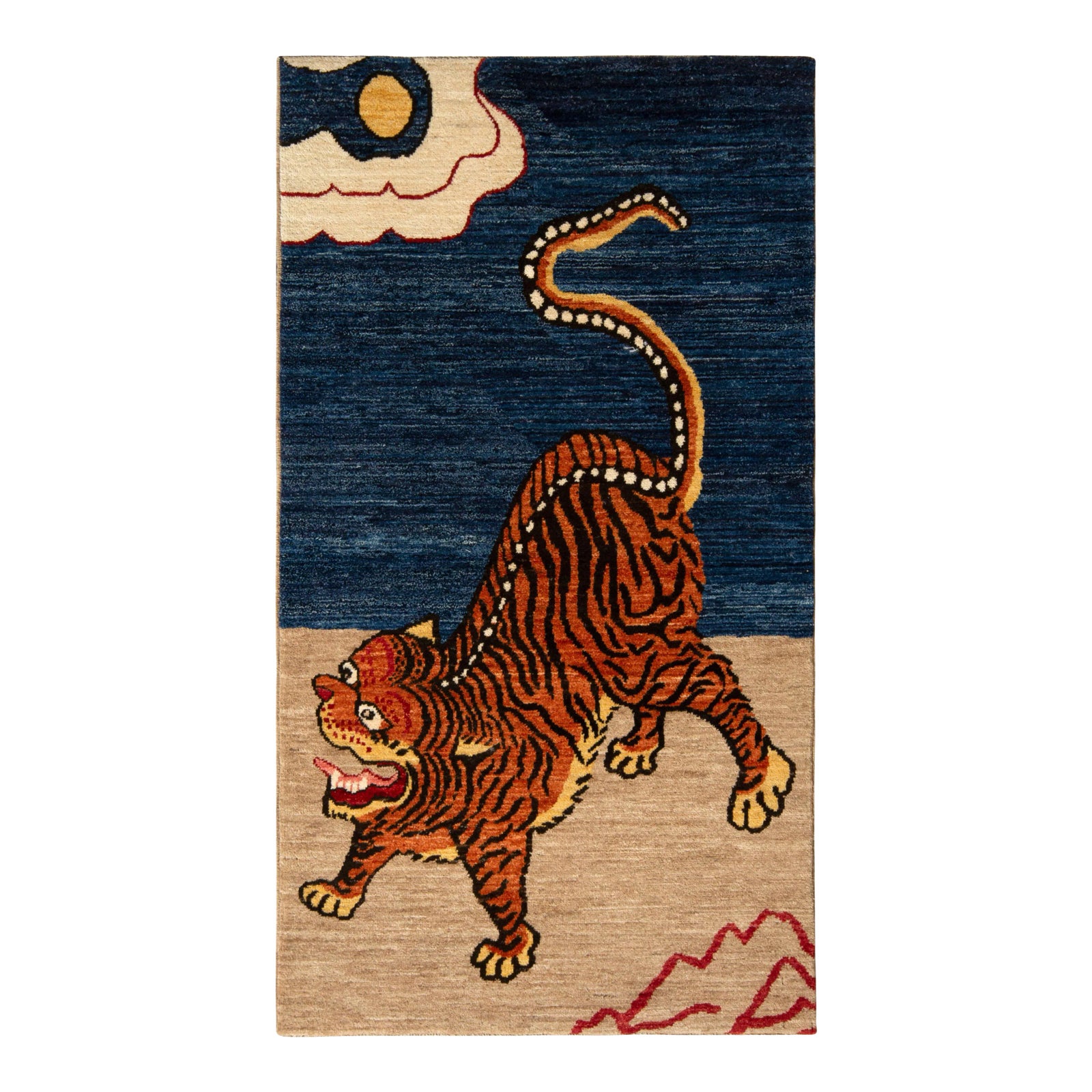 Handknotted Orange and Navy Tiger Rug, 3'x6' | Chairish