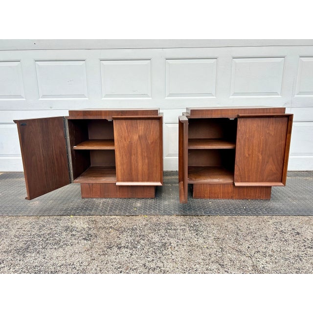 Mid Century Modern Walnut Nightstand Cabinets- a Pair | Chairish