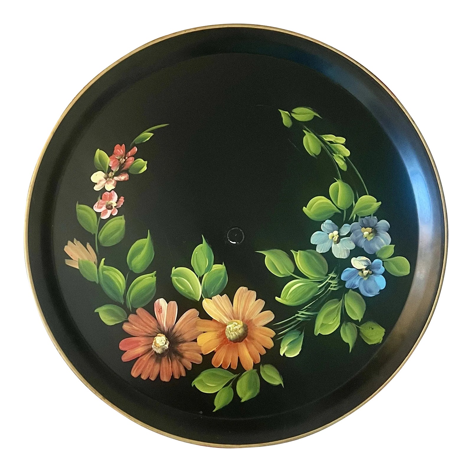 Vintage Tole Hand-Painted Lazy Susan Tray | Chairish