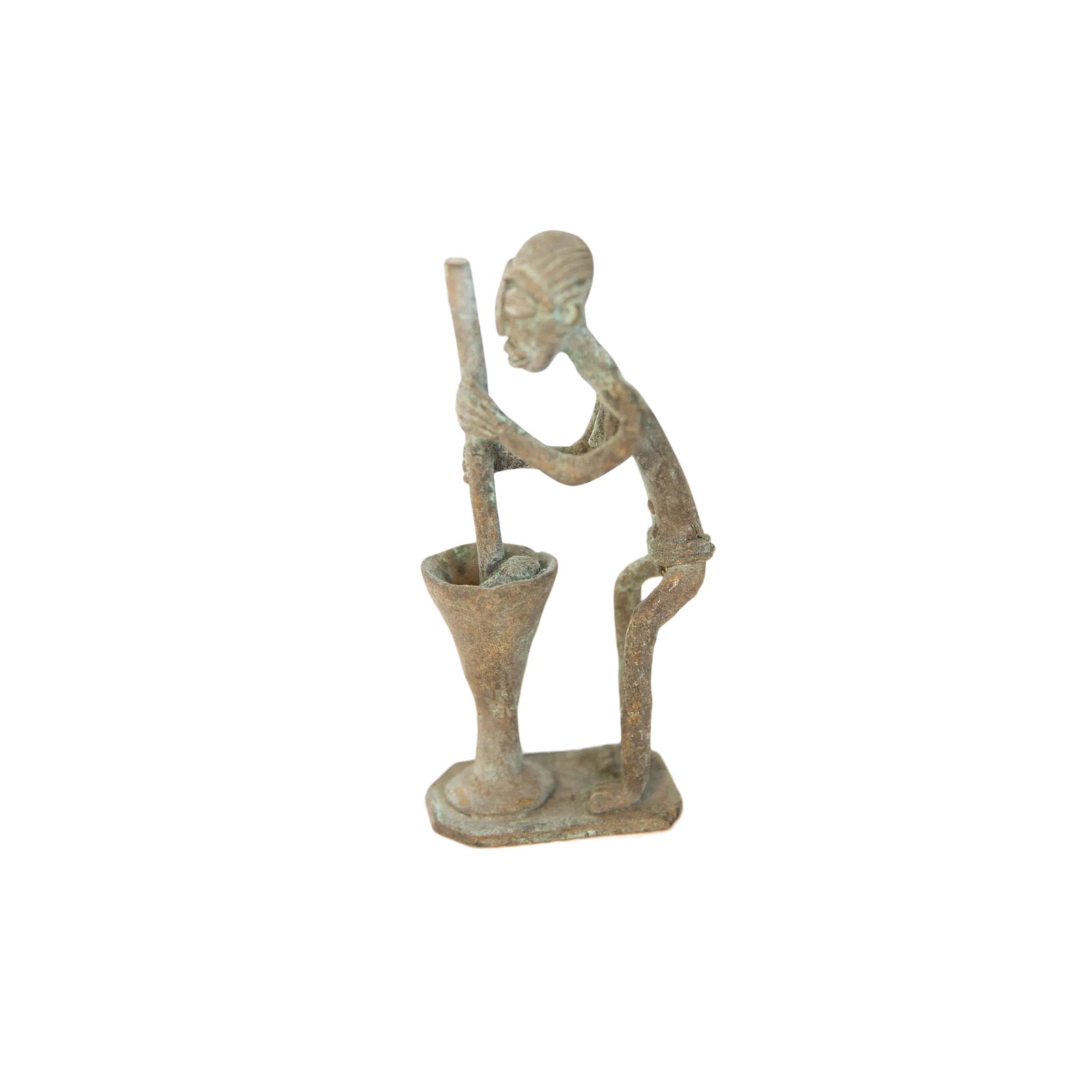 Vintage African Oxidized Copper Woman Churning Butter | Chairish