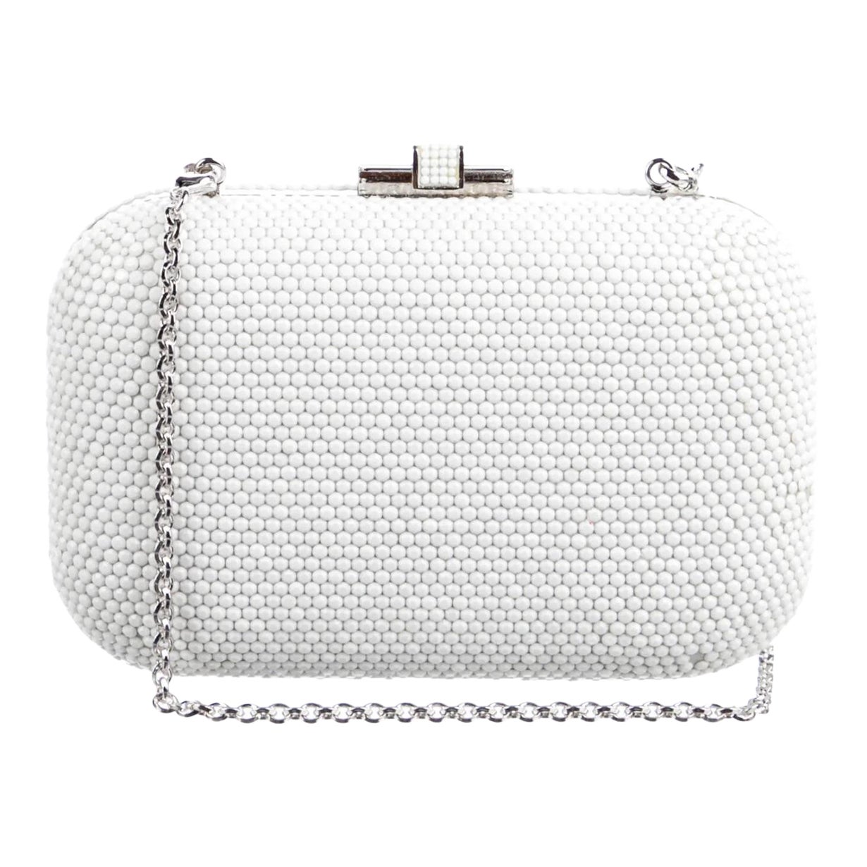 Judith Leiber Slide Lock White Chald Silver Crystal Minaudiere Evening ...