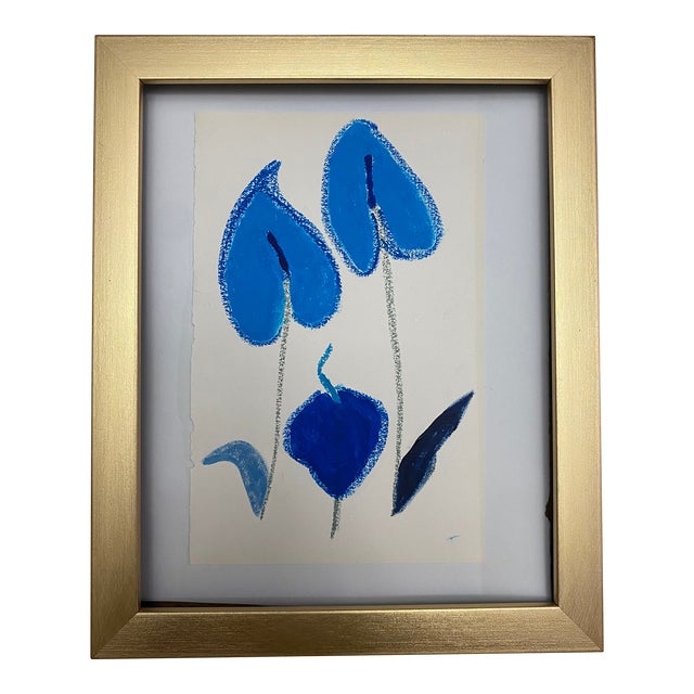Blue Floral Paper Drawing | Chairish