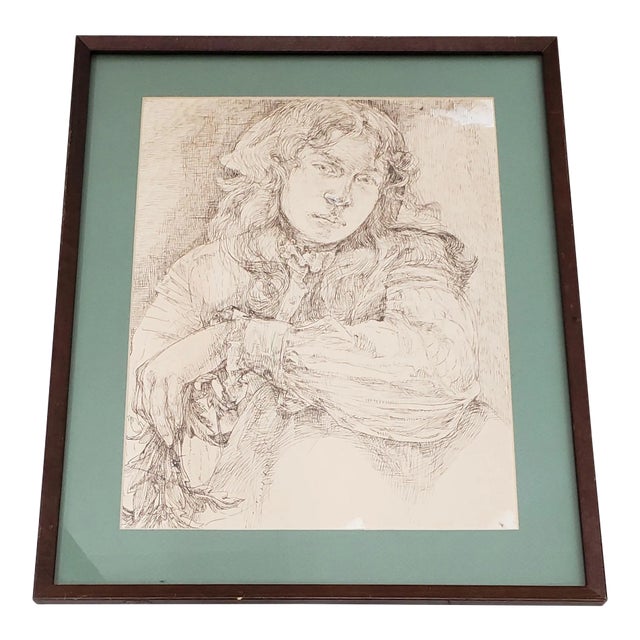 Vintage Pen and Ink Portrait of a Young Man | Chairish