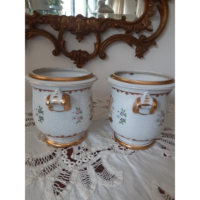 Pair 19th Century Paris Porcelain Dual Sided Cache Pots | Chairish