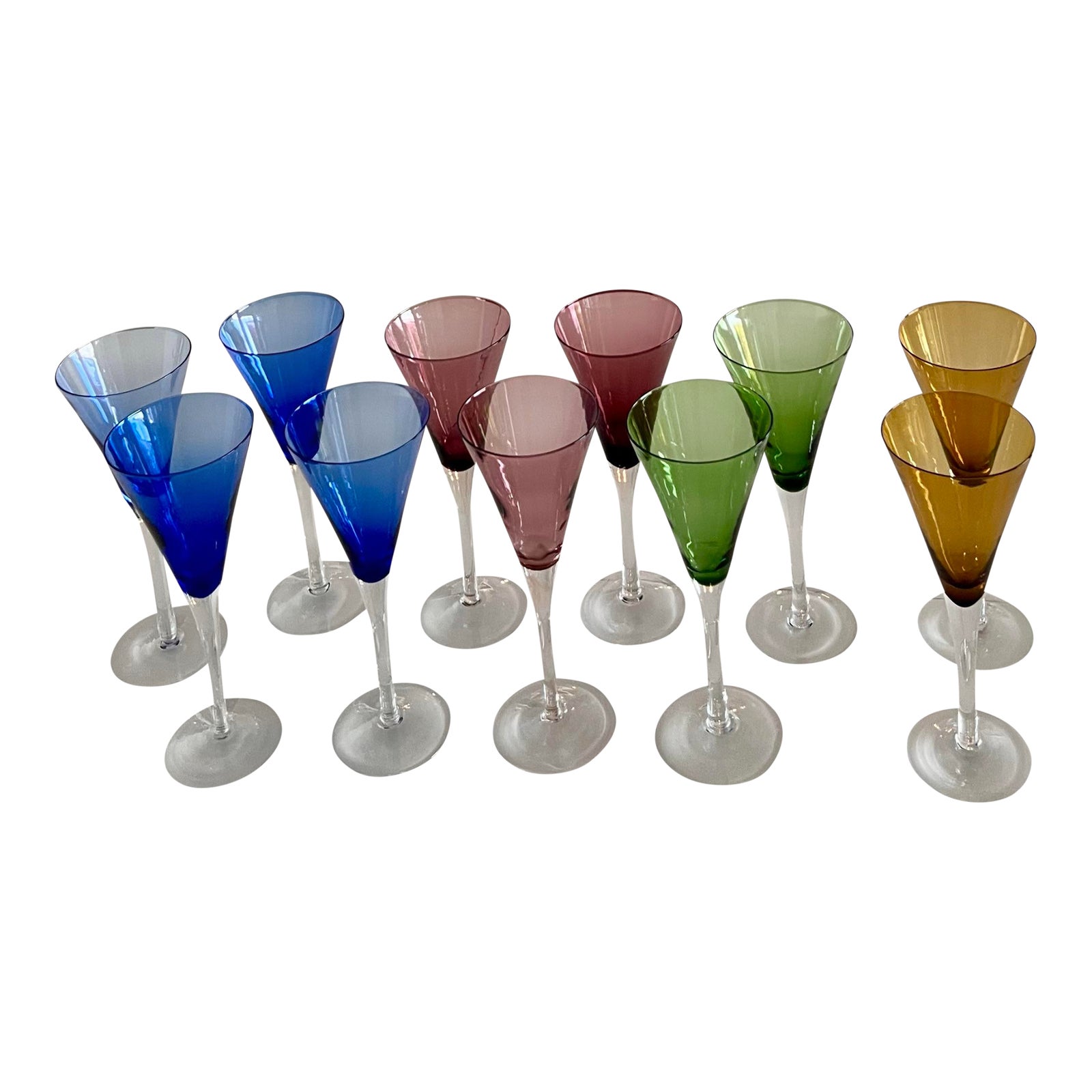 Mid Century Modern Hand Blown Glassware- Set of 11 | Chairish