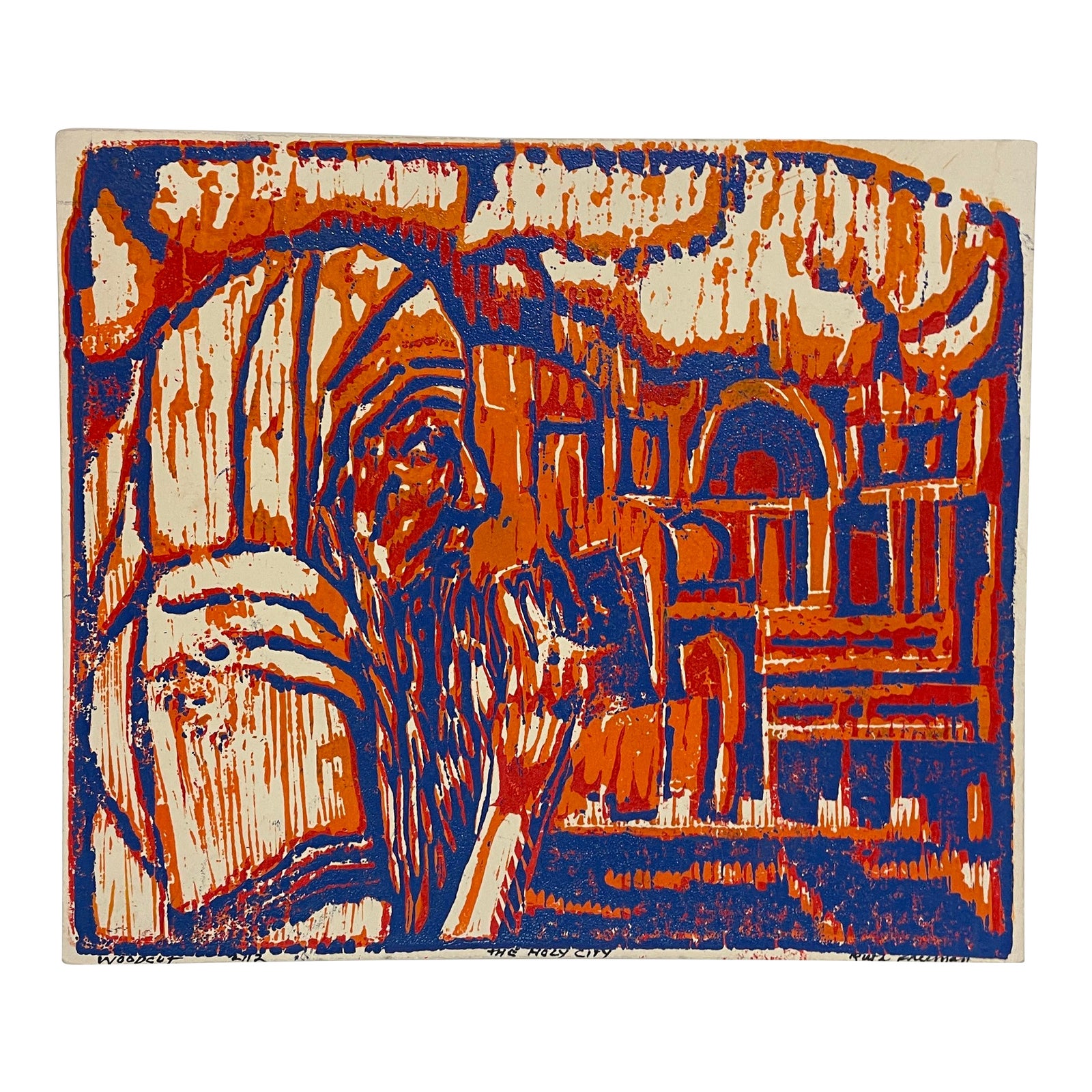 1970s Ruth Freeman Holy City Woodblock | Chairish