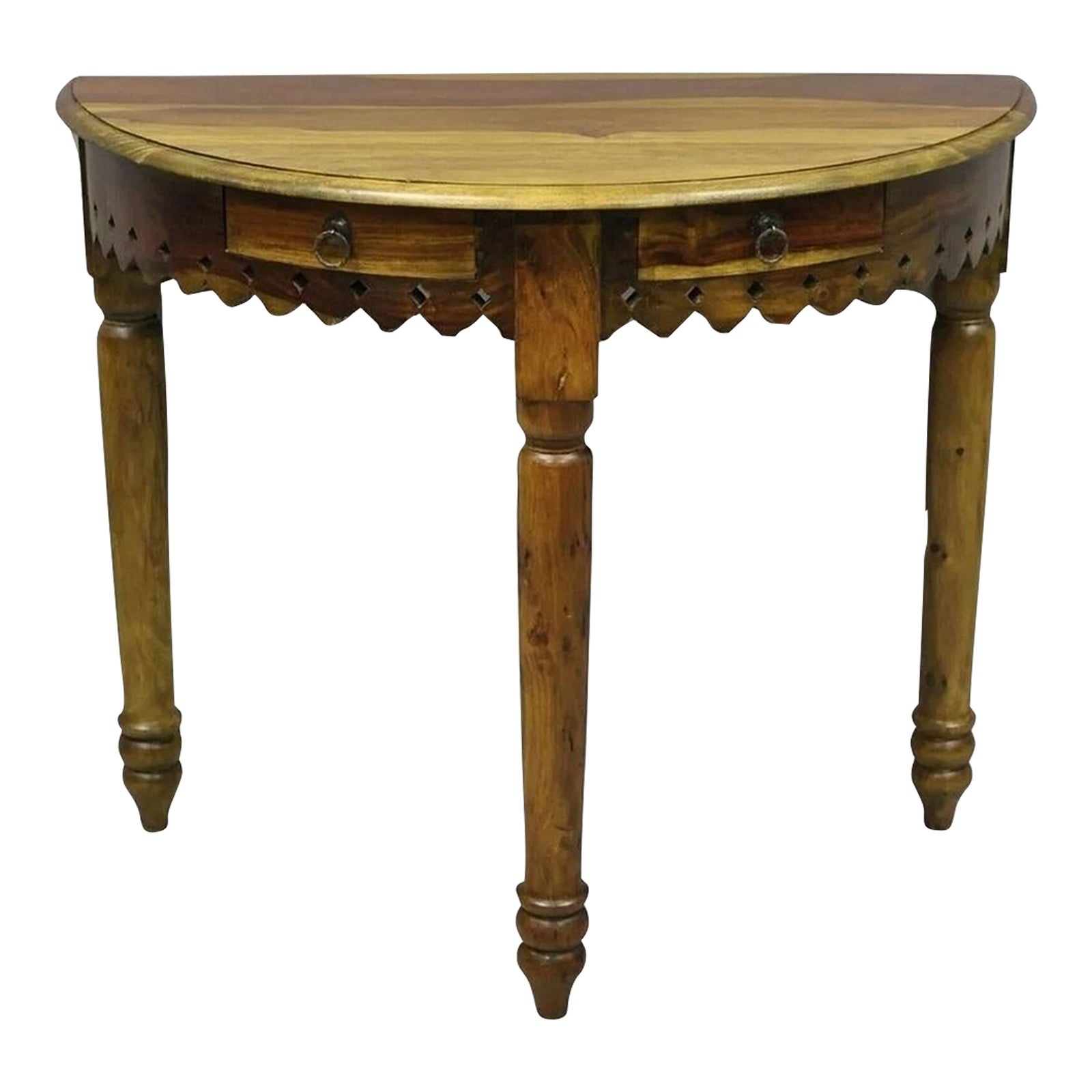 Mediterranean Spanish Style Half Round Gothic Demilune Teak Console ...