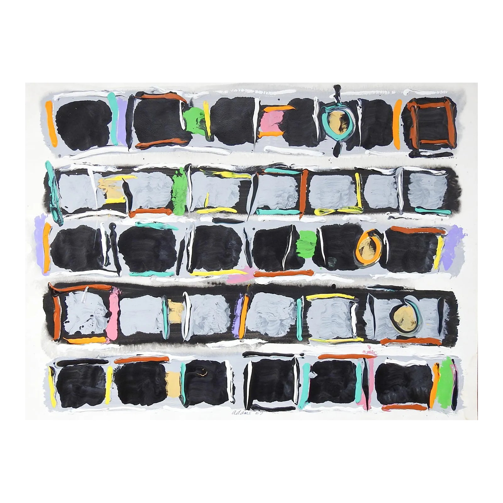 Abstract Expressionist Jerry Adams Black Boxes Painting on Paper | Chairish