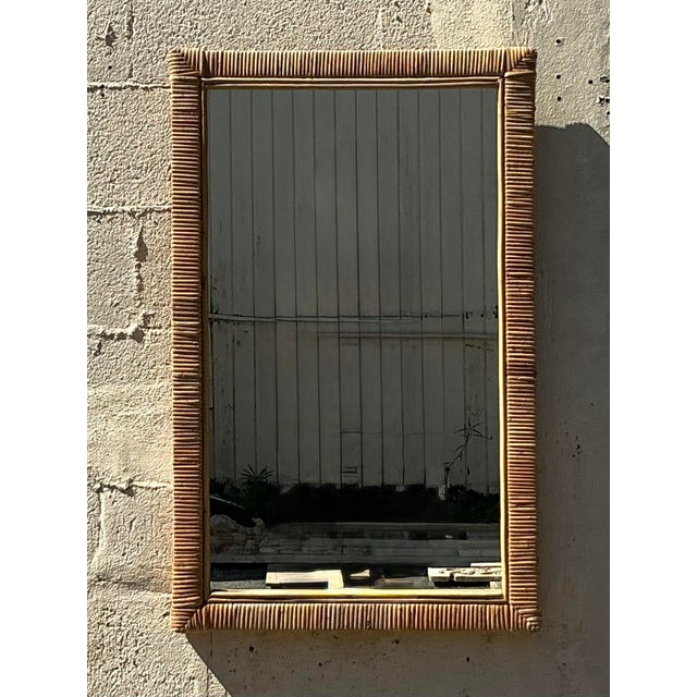 Vintage Coastal Wrapped Rattan Mirror | Chairish