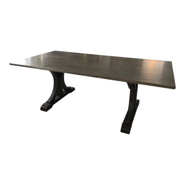 Large Trestle Dining Table With Beautiful Gray Finish | Chairish
