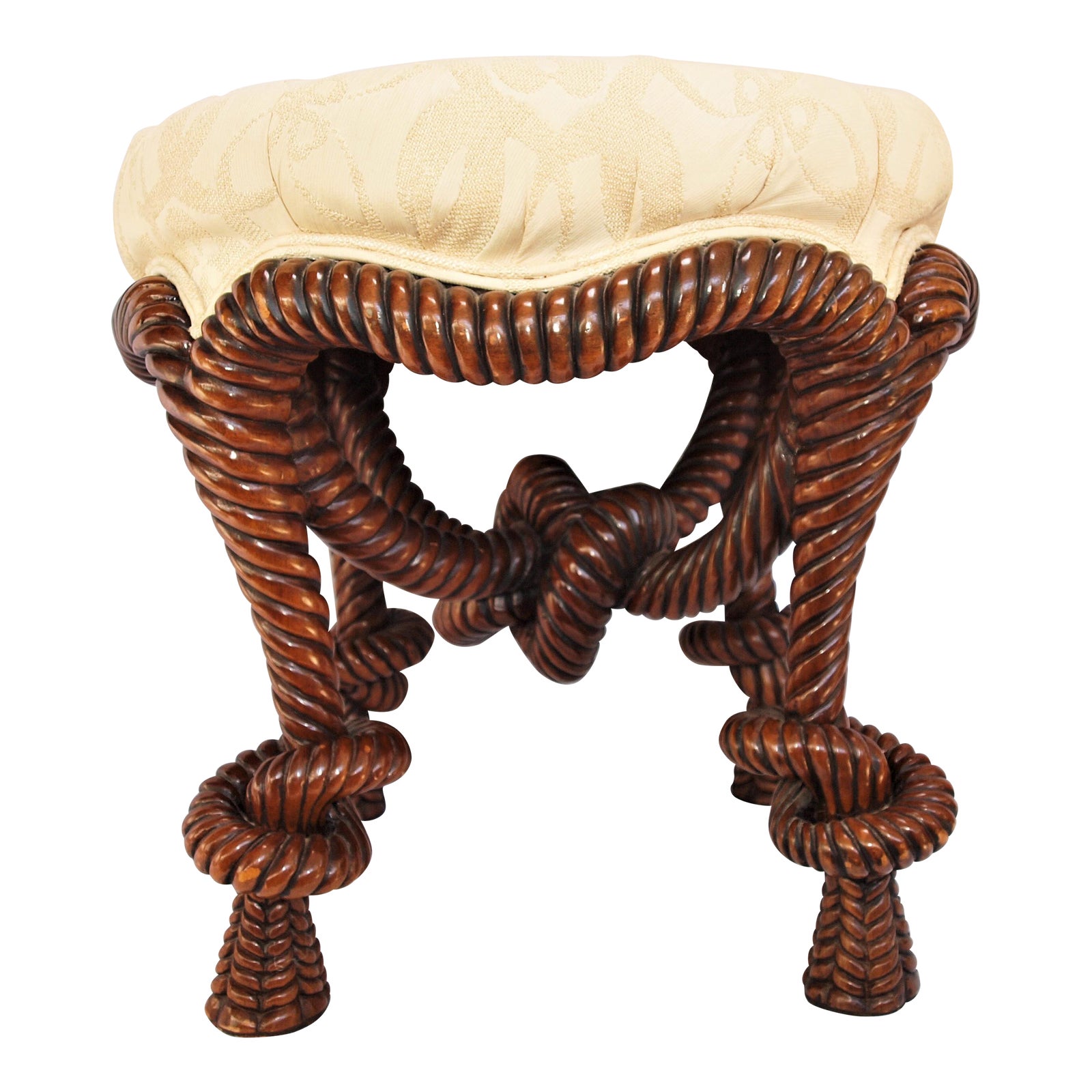 2000s Designed Wood Twisted Rope Knotted Stool | Chairish