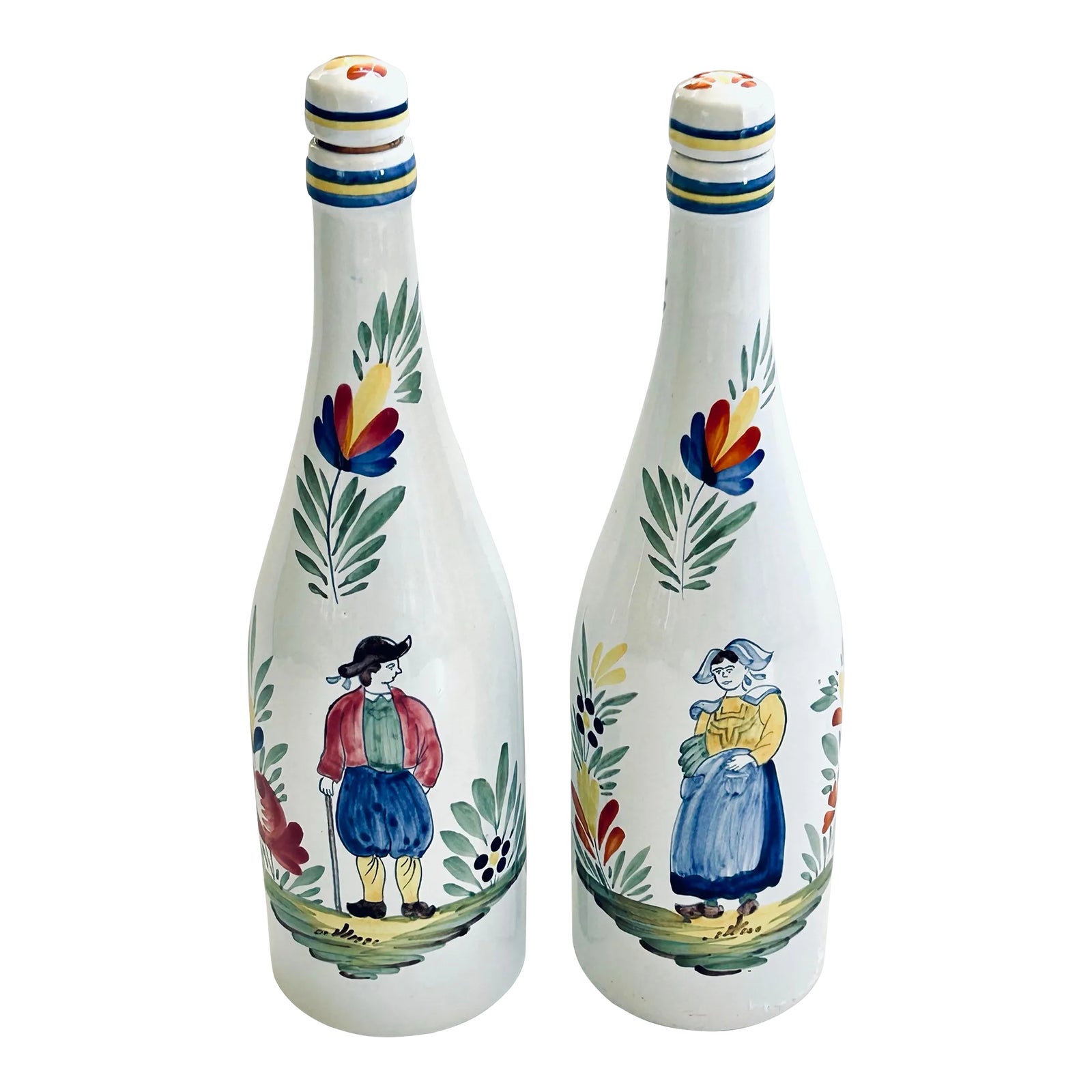 French Hand Painted Faience Quimper Cruet Pair | Chairish
