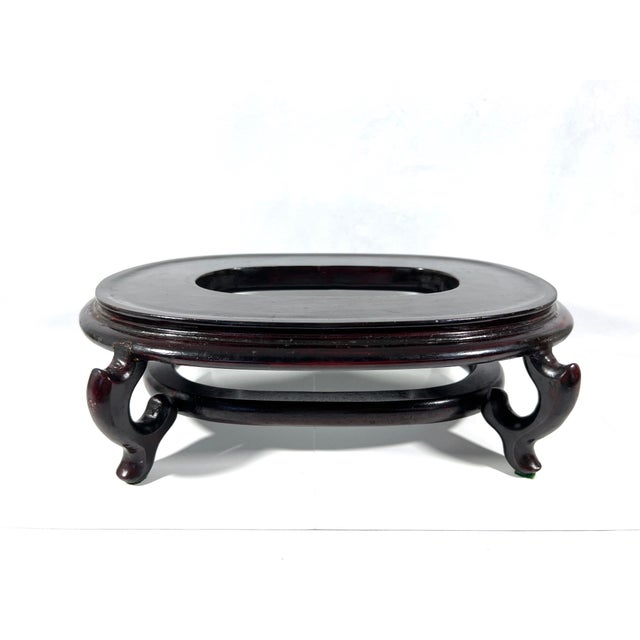 Large Mid Century Dark Brown Chinese Oval Display Stand Pedestal for ...