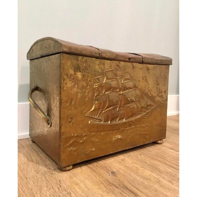 Early 20th Century Hammered Brass Kindling Box | Chairish